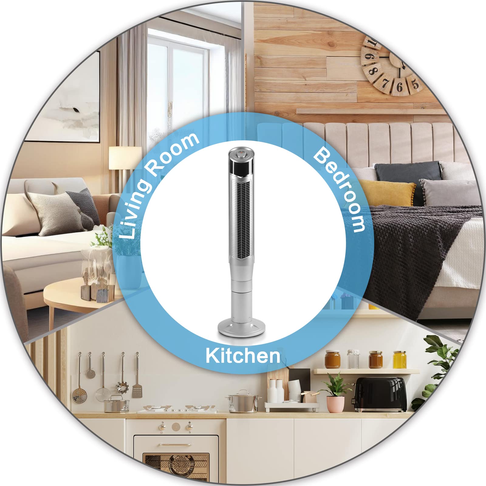 Xbeauty Tower Fan Oscillating 360 Degrees Ionizer Standing Fan 3 Wind Modes 8 Wind Speeds Quiet Bladeless Fan with Timer & Remote Control for Bedroom/Living room (Silver)