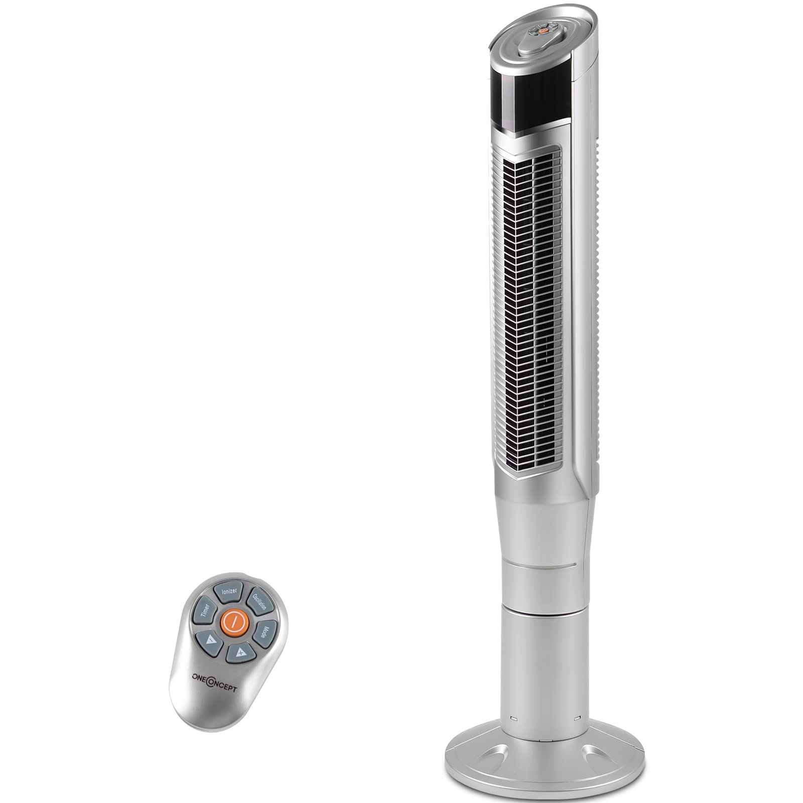 Xbeauty Tower Fan Oscillating 360 Degrees Ionizer Standing Fan 3 Wind Modes 8 Wind Speeds Quiet Bladeless Fan with Timer & Remote Control for Bedroom/Living room (Silver)