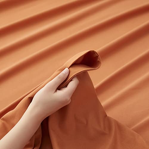 DengChao 4PCS Twin Size Brushed Microfiber Bed Sheet Set with Body Pillowcase,16 Inches Deep Pocket Fitted Sheet Easy to Fit Mattress,Soft Breathable Wrinkle and Fade Resistant,Terracotta