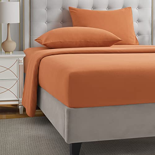 DengChao 4PCS Twin Size Brushed Microfiber Bed Sheet Set with Body Pillowcase,16 Inches Deep Pocket Fitted Sheet Easy to Fit Mattress,Soft Breathable Wrinkle and Fade Resistant,Terracotta