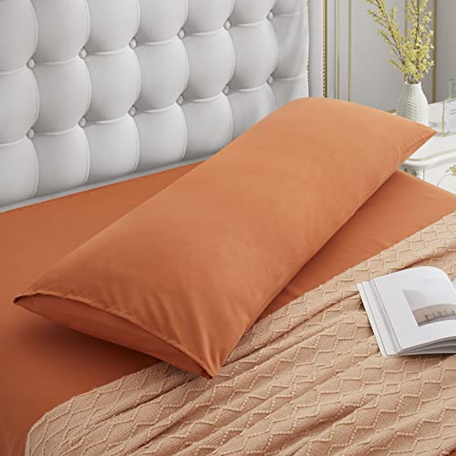 DengChao 4PCS Twin Size Brushed Microfiber Bed Sheet Set with Body Pillowcase,16 Inches Deep Pocket Fitted Sheet Easy to Fit Mattress,Soft Breathable Wrinkle and Fade Resistant,Terracotta