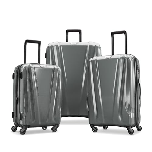 Samsonite SWERV DLX Spinner 4 Wheel 21 Inch Hard Side Travel Suitcase with Side Carry Handle, Telescopic Handle, and TSA Lock, Silver
