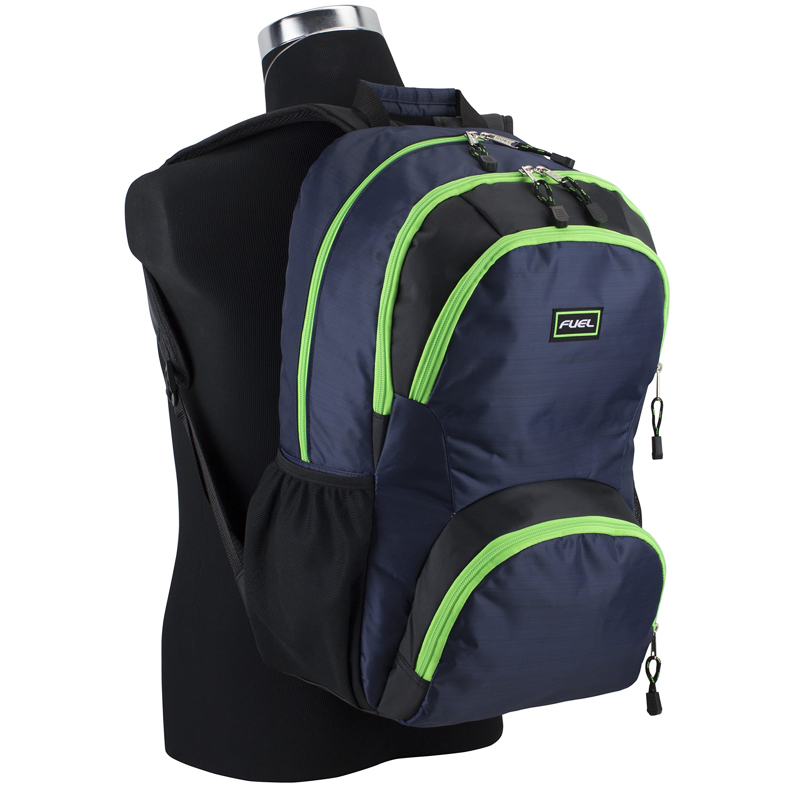 FUEL Travel Commuter Laptop Daypack Large Bag Backpack, Fits 17.5" Laptop, Interior Tech Sleeve, Navy w/Neon Green