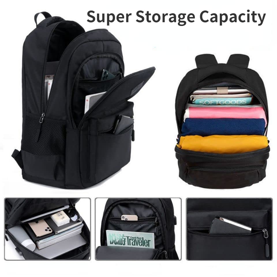 KOWVOWZ USB Charging Port Aesthetic Laptop Backpack Travel Student Bookbag Water Resistant (Black)