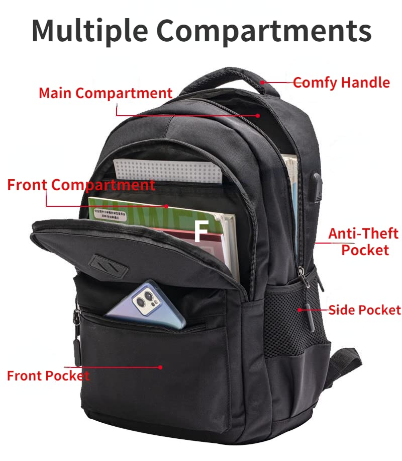 KOWVOWZ USB Charging Port Aesthetic Laptop Backpack Travel Student Bookbag Water Resistant (Black)
