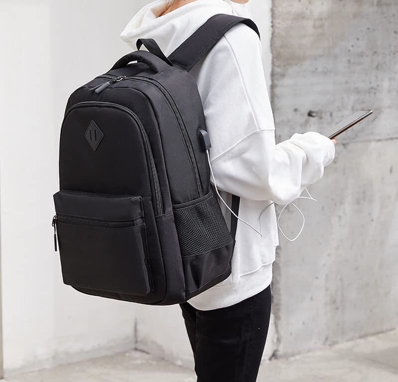 KOWVOWZ USB Charging Port Aesthetic Laptop Backpack Travel Student Bookbag Water Resistant (Black)