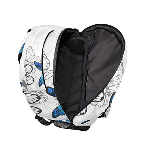 Blue White Butterfly Laptop Backpack, Travel Computer Bag for Women & Men, College School Bookbag Backpack for Students(m)