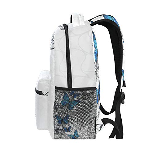 Blue White Butterfly Laptop Backpack, Travel Computer Bag for Women & Men, College School Bookbag Backpack for Students(m)