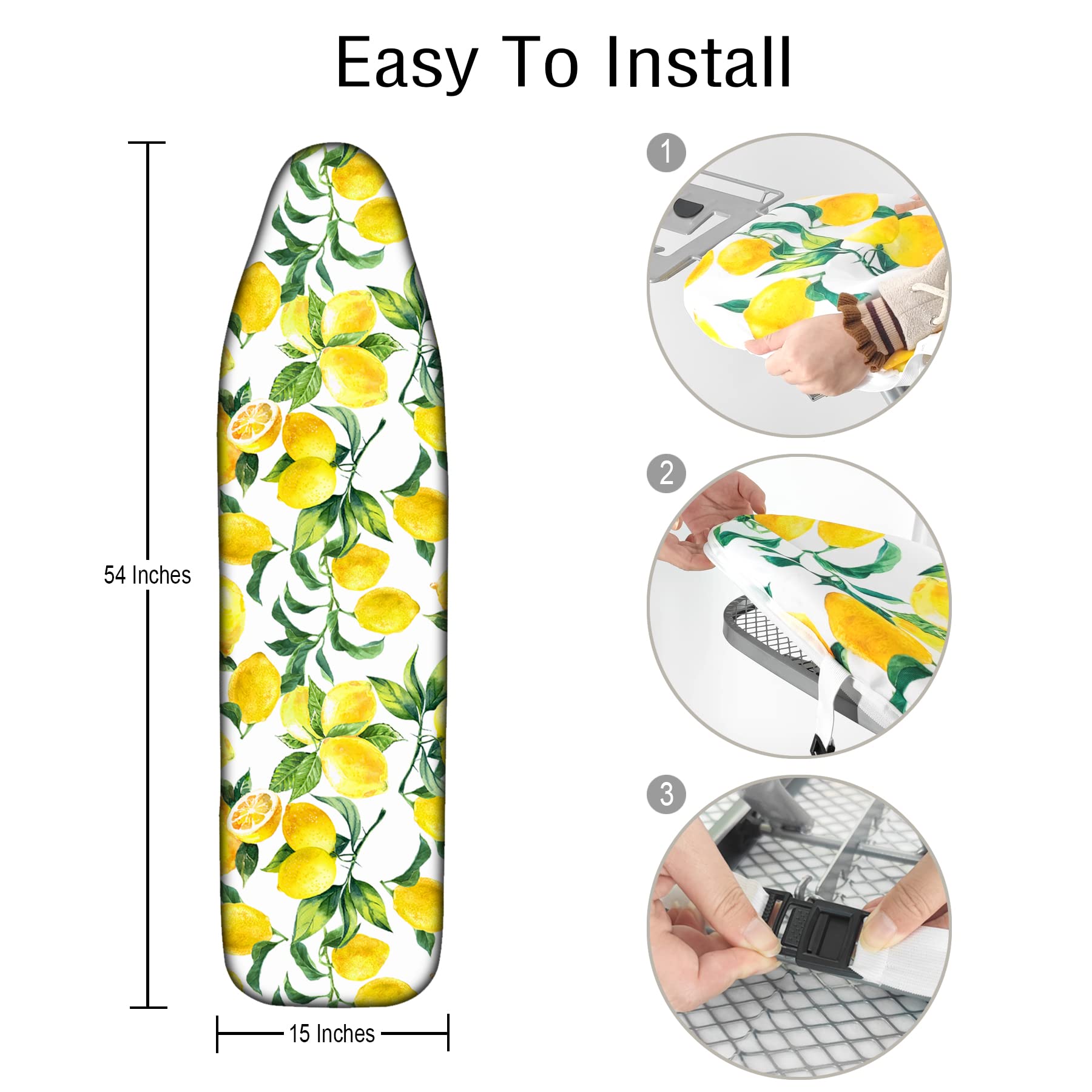 Codymon Ironing Board Cover 54x15 inches, Heavy Duty Thick Padding, Resists Staining and Scorching, Elasticized Edges - Lemon