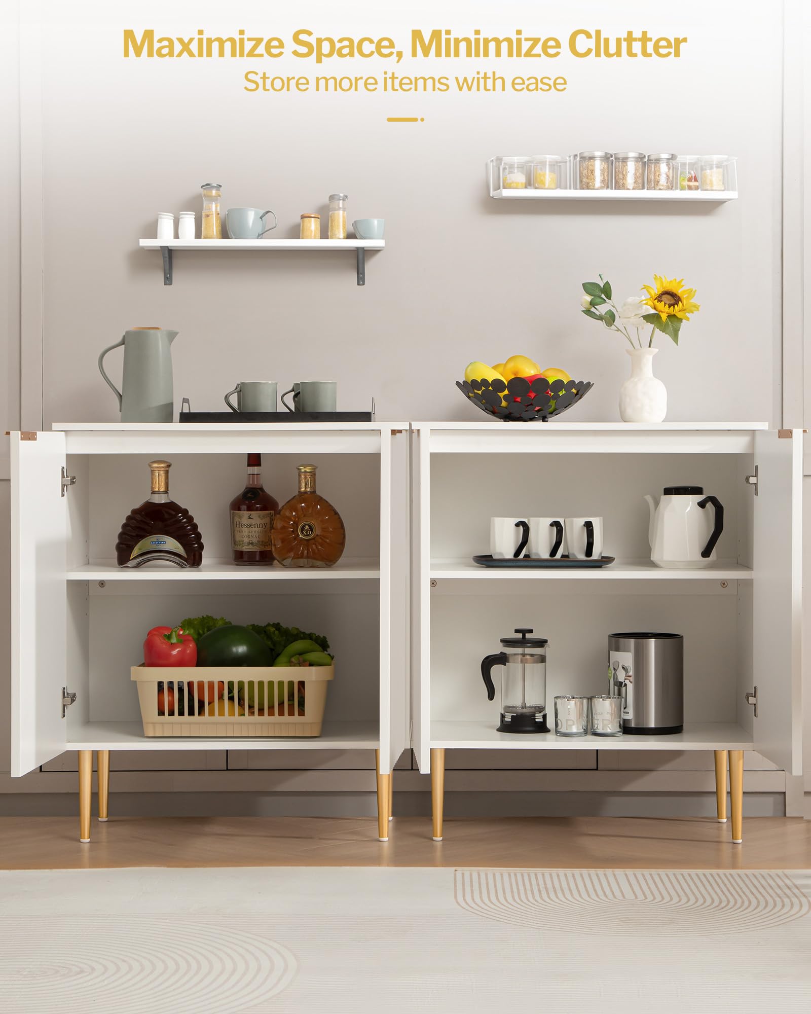 SICOTAS Fluted White Storage Cabinet Set of 2, Wooden Sideboard Buffet Cabinet with Spray-Painted Finish, Console Table with Storage Credenza Accent Cabinet for Living Room, Dining Room, Entryway