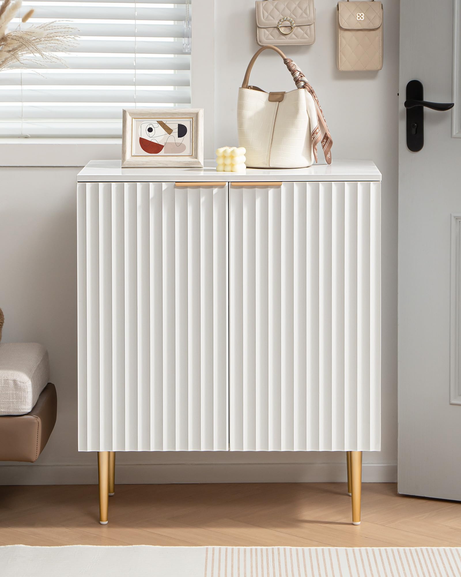 SICOTAS Fluted White Storage Cabinet Set of 2, Wooden Sideboard Buffet Cabinet with Spray-Painted Finish, Console Table with Storage Credenza Accent Cabinet for Living Room, Dining Room, Entryway