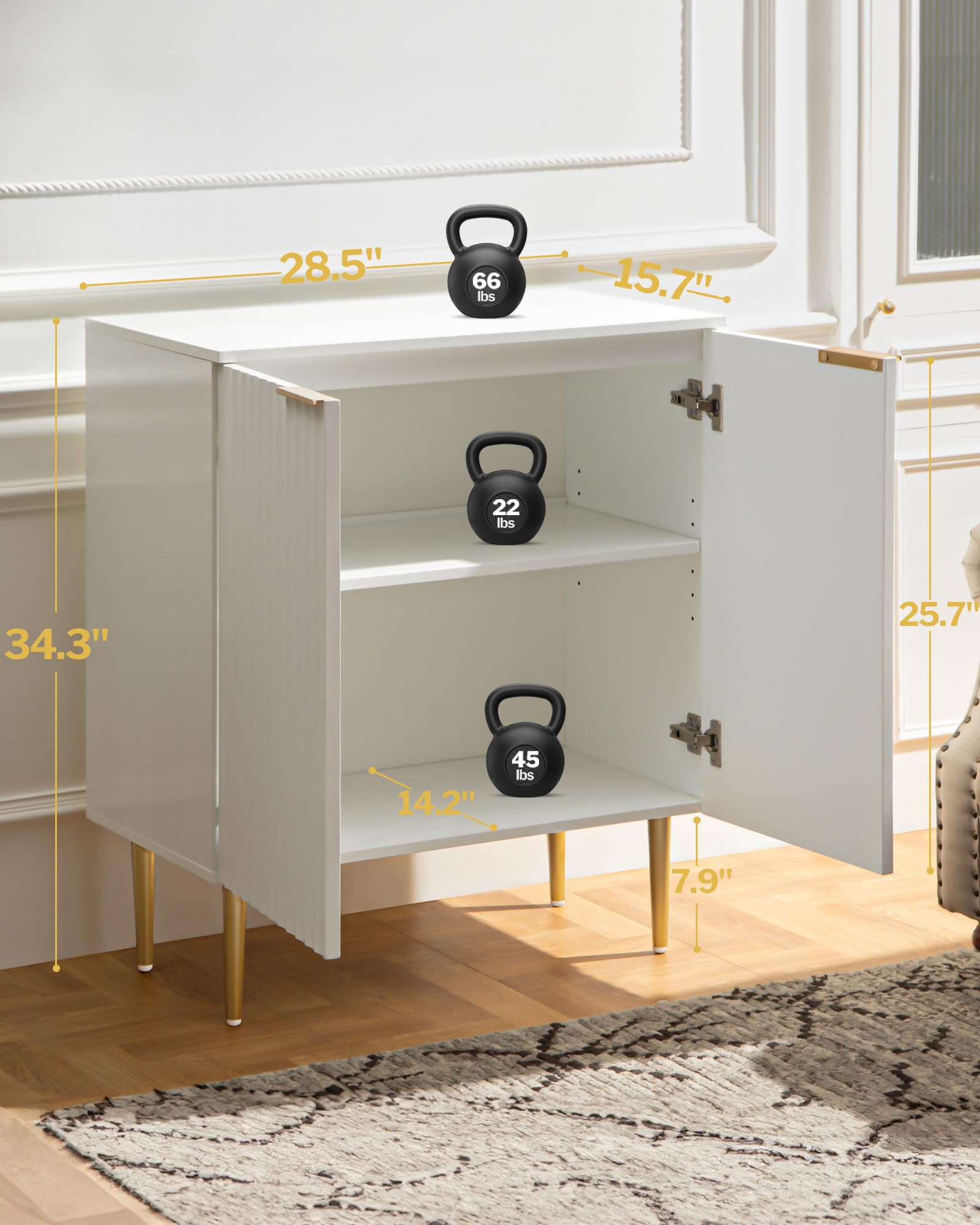 SICOTAS Fluted White Storage Cabinet Set of 2, Wooden Sideboard Buffet Cabinet with Spray-Painted Finish, Console Table with Storage Credenza Accent Cabinet for Living Room, Dining Room, Entryway