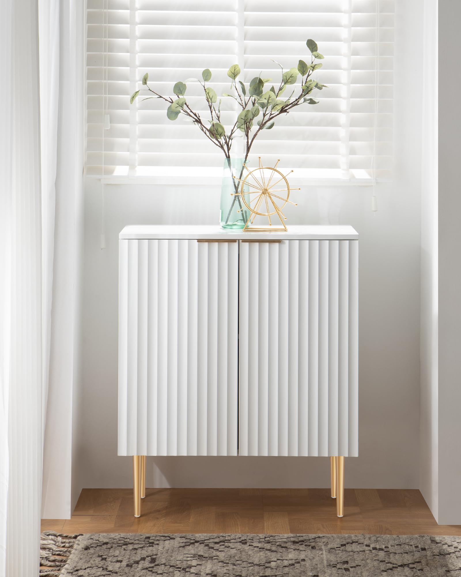 SICOTAS Fluted White Storage Cabinet Set of 2, Wooden Sideboard Buffet Cabinet with Spray-Painted Finish, Console Table with Storage Credenza Accent Cabinet for Living Room, Dining Room, Entryway
