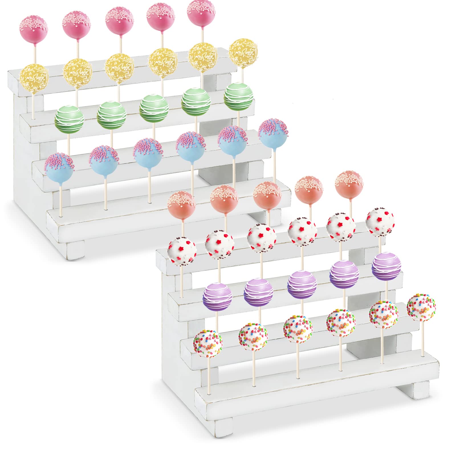 Anwelynd Pack 2 Cake Pop Stand Holder for Display, 44 Hole Solid Wood Lollipop Stand Holder for Weddings Baby Showers Birthday Parties Anniversaries Cake Pop Holder Cake Pop Stand