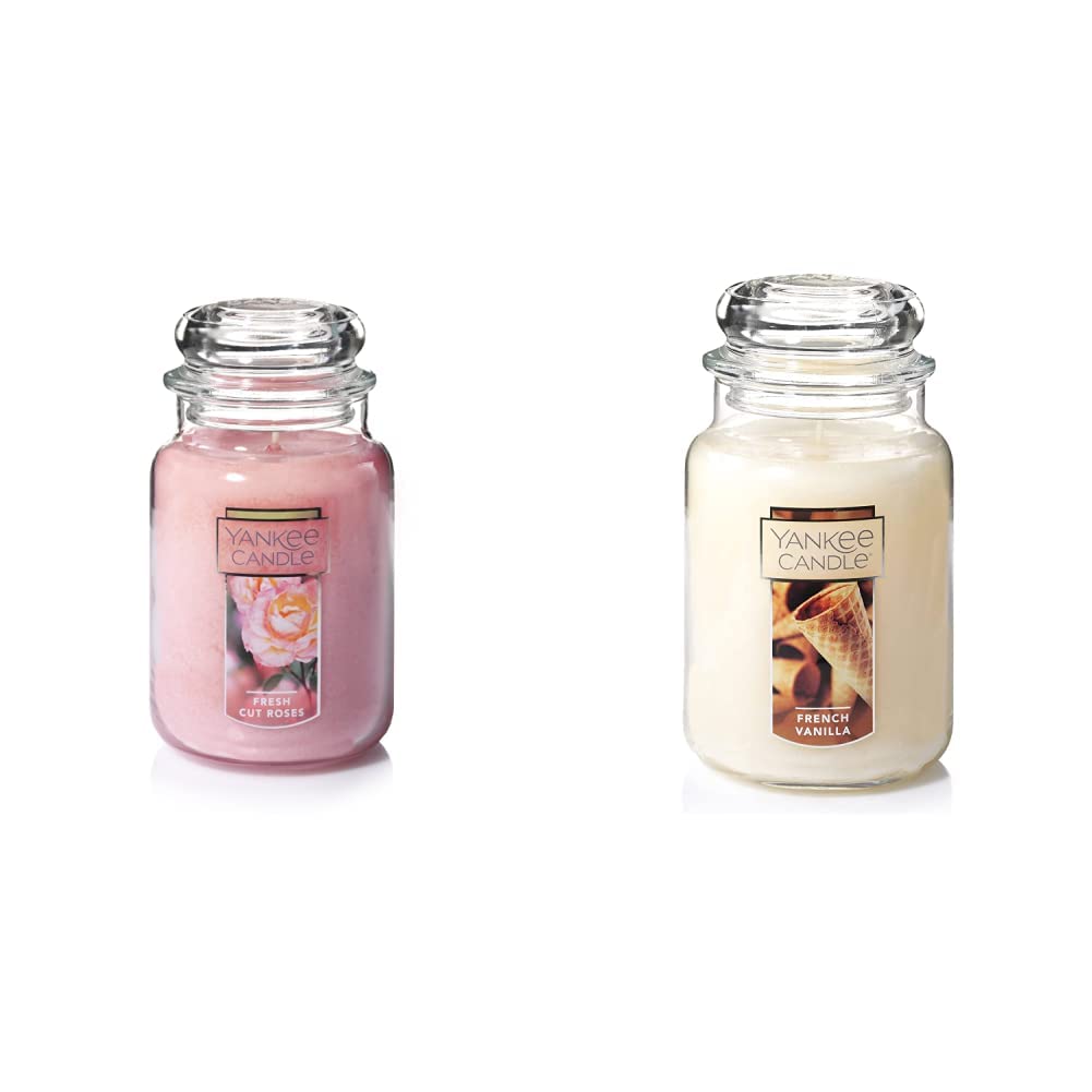 Yankee Candle Fresh Cut Roses and French Vanilla Scented 22oz Large Jar Candles (2-Pack)