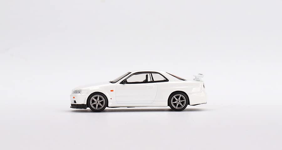 True Scale Miniatures Model Car Compatible with Nissan Skyline GT-R (R34) V-Spec N1 White Limited Edition 1/64 Diecast Model Car MGT00397