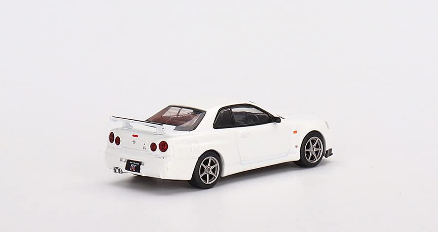 True Scale Miniatures Model Car Compatible with Nissan Skyline GT-R (R34) V-Spec N1 White Limited Edition 1/64 Diecast Model Car MGT00397