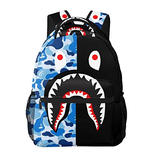 Ujxoihl Shark Half Blue Half Black Backpacks Travel Laptop Daypack School Bags For Teens Men Women