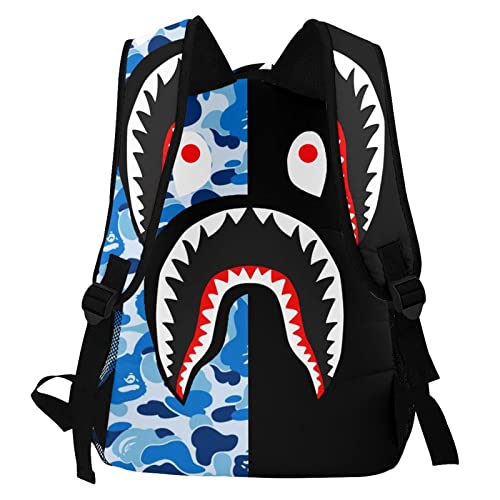 Ujxoihl Shark Half Blue Half Black Backpacks Travel Laptop Daypack School Bags For Teens Men Women
