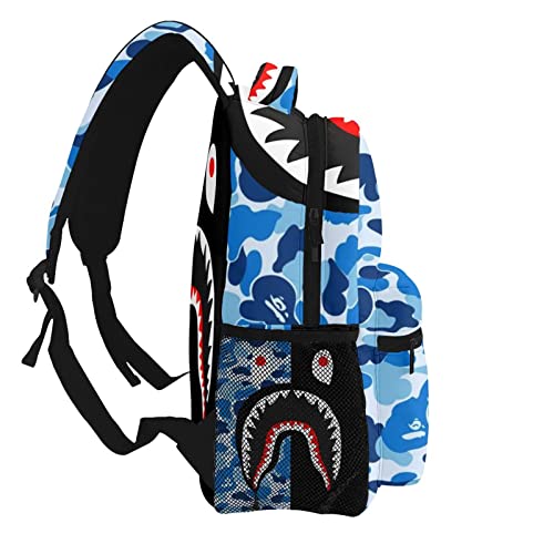 Ujxoihl Shark Half Blue Half Black Backpacks Travel Laptop Daypack School Bags For Teens Men Women