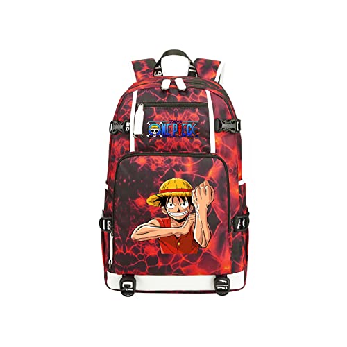 One Piece anime character Luffy fashion backpack equipped with USB interface casual large-capacity laptop backpack (F4-2)