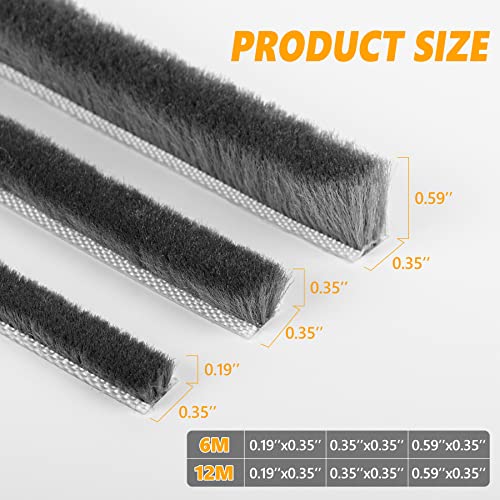 39.37FT Weather Stripping Brush for Sliding Doors and Windows, Fluffy Self-Adhesive Sealing Strips,Wind Strips, Suitable for Doors and Windows, Anti-Collision and Soundproofing(0.35''X0.19'' Grey)