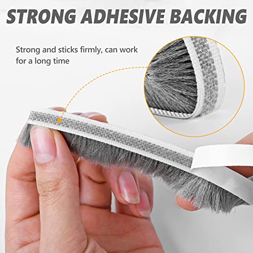 39.37FT Weather Stripping Brush for Sliding Doors and Windows, Fluffy Self-Adhesive Sealing Strips,Wind Strips, Suitable for Doors and Windows, Anti-Collision and Soundproofing(0.35''X0.19'' Grey)