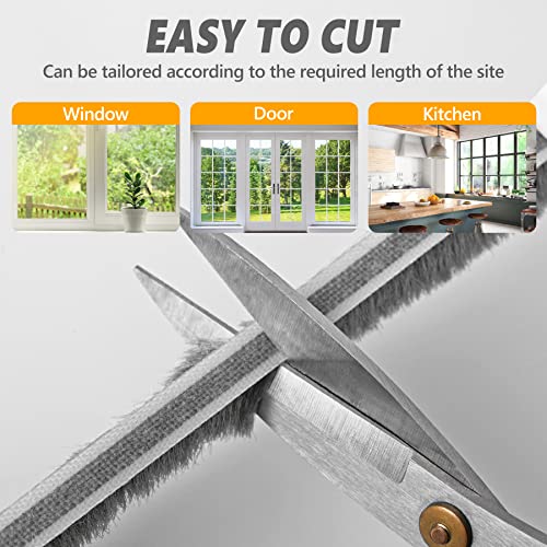 39.37FT Weather Stripping Brush for Sliding Doors and Windows, Fluffy Self-Adhesive Sealing Strips,Wind Strips, Suitable for Doors and Windows, Anti-Collision and Soundproofing(0.35''X0.19'' Grey)