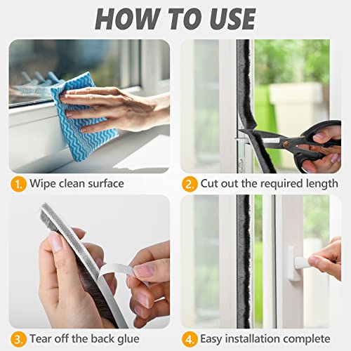 39.37FT Weather Stripping Brush for Sliding Doors and Windows, Fluffy Self-Adhesive Sealing Strips,Wind Strips, Suitable for Doors and Windows, Anti-Collision and Soundproofing(0.35''X0.19'' Grey)