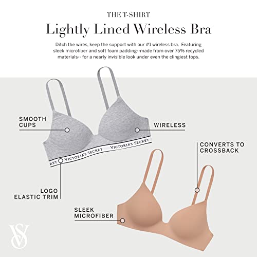 Victoria's Secret Lightly Lined Wireless T Shirt Bra, Adjustable Straps, Bras for Women, Beige (34C)