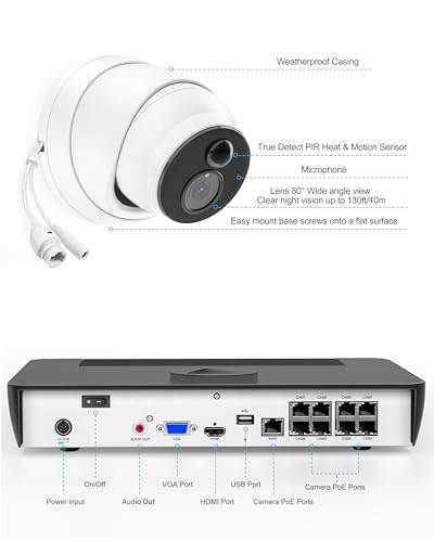 Swann 4K Master Security Camera System, 80° Wide Angle for Indoor/Outdoor Wired Home Surveillance, 8 Channel NVR with 2TB HDD, 4X Dome IP Cameras, Vandal-Resistant, Night Vision, True Detect,876804D
