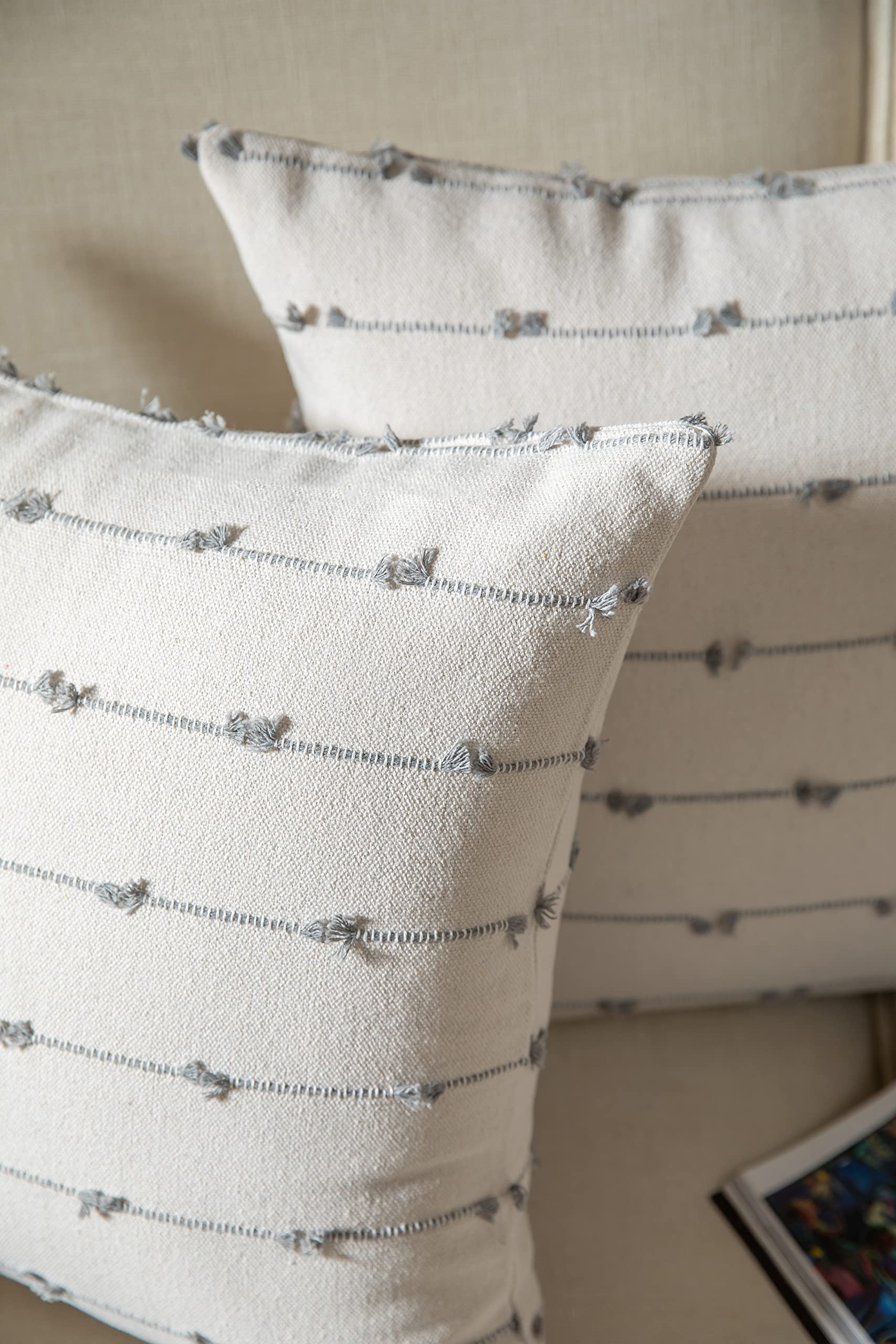 Caflife Boho Throw Pillow Covers 20x20 inches Beige and Grey, Set of 2 Modern Farmhouse Decorative Pillow Covers for Couch Bed, Living Room