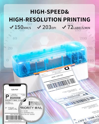 Memoqueen Bluetooth Thermal Label Printer 4X6 - Wireless Shipping Label Printer for Shipping Packages and Small Business, Compatible with iOS and Android, for USPS, Etsy Amazon Shopify，Pink and White