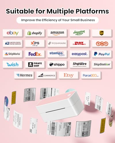 Memoqueen Bluetooth Thermal Label Printer 4X6 - Wireless Shipping Label Printer for Shipping Packages and Small Business, Compatible with iOS and Android, for USPS, Etsy Amazon Shopify，Pink and White