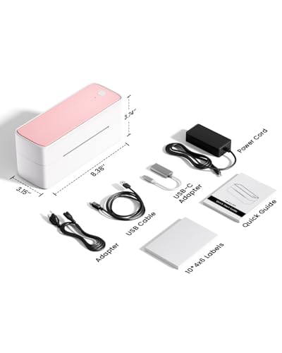 Memoqueen Bluetooth Thermal Label Printer 4X6 - Wireless Shipping Label Printer for Shipping Packages and Small Business, Compatible with iOS and Android, for USPS, Etsy Amazon Shopify，Pink and White