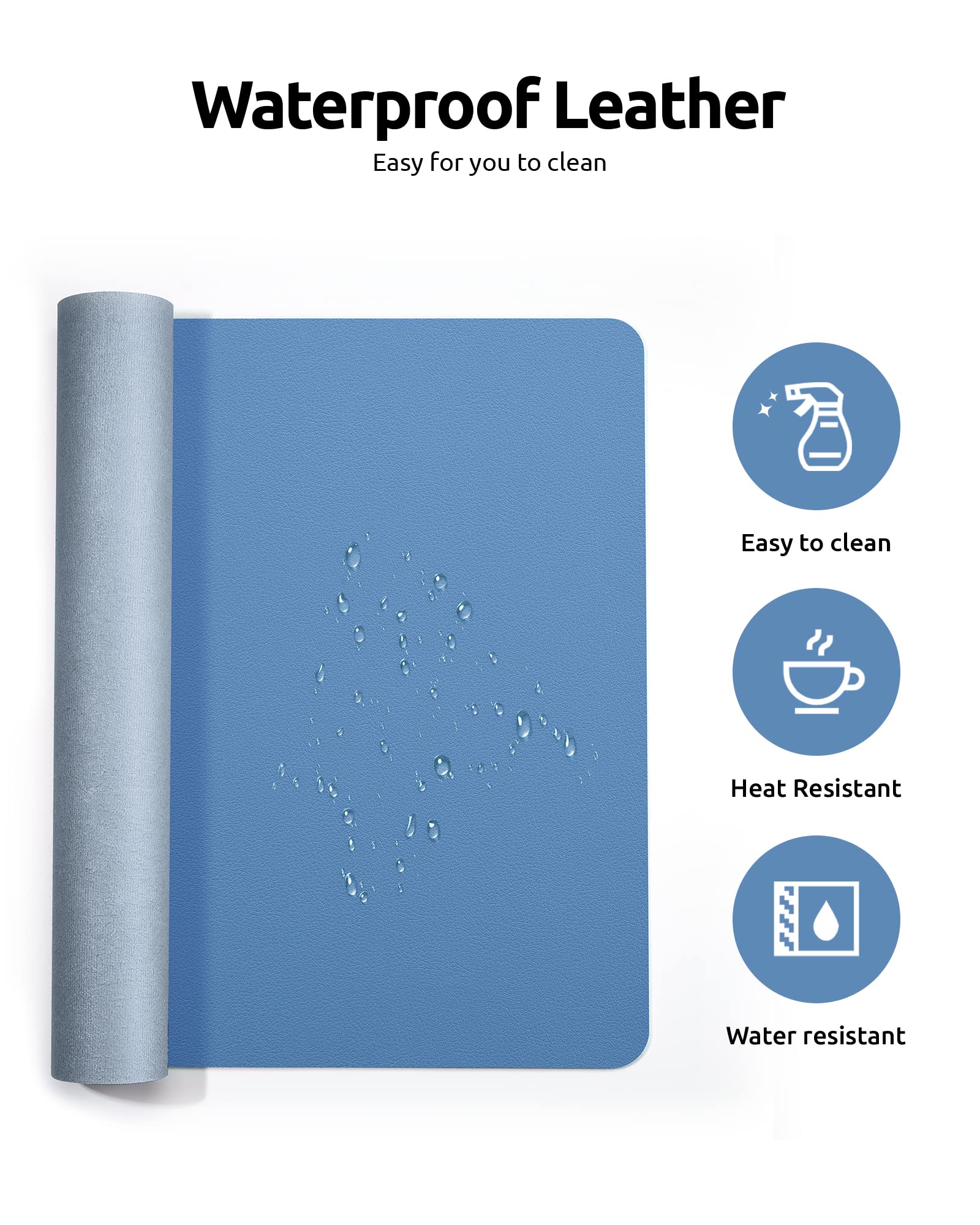 YSAGi Leather Desk Protector, Office Mat, Large Mouse Mat, Non-Slip PU Leather Blotter, Laptop Desk Pad, Waterproof Writing Pad for Office and Home (Sea Blue, 23.6" x 13.8")