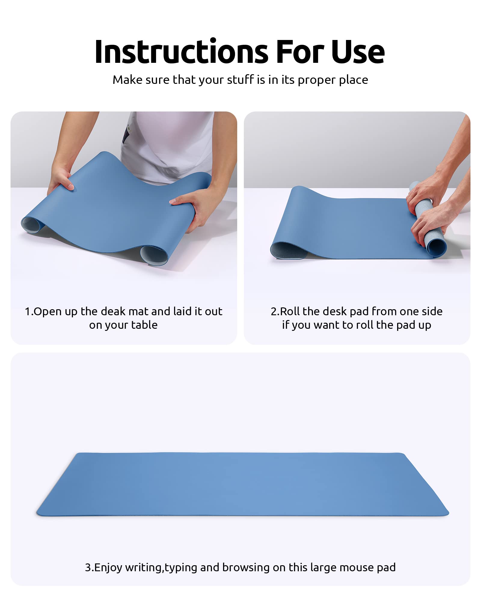 YSAGi Leather Desk Protector, Office Mat, Large Mouse Mat, Non-Slip PU Leather Blotter, Laptop Desk Pad, Waterproof Writing Pad for Office and Home (Sea Blue, 23.6" x 13.8")