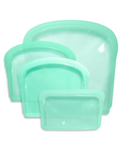 DGitaor Reusable Silicone Storage Bags, 4Pack Silicone Snack Sandwich Half Gallon Bags, Endurables Silicone Ziplock Bags for Food Storage, Freezer, Microwave, Oven, Dishwasher Safe, Heavy Duty (Aqua)