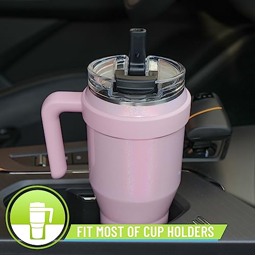 Zenbo 40 oz Glitter Tumbler with Handle–Stainless Steel Vacuum Insulated Mug Cup with Handle, Lid and Straw, Keeps Drinks Cold up to 34 Hours–Sweat-Proof Body, Dishwasher Safe