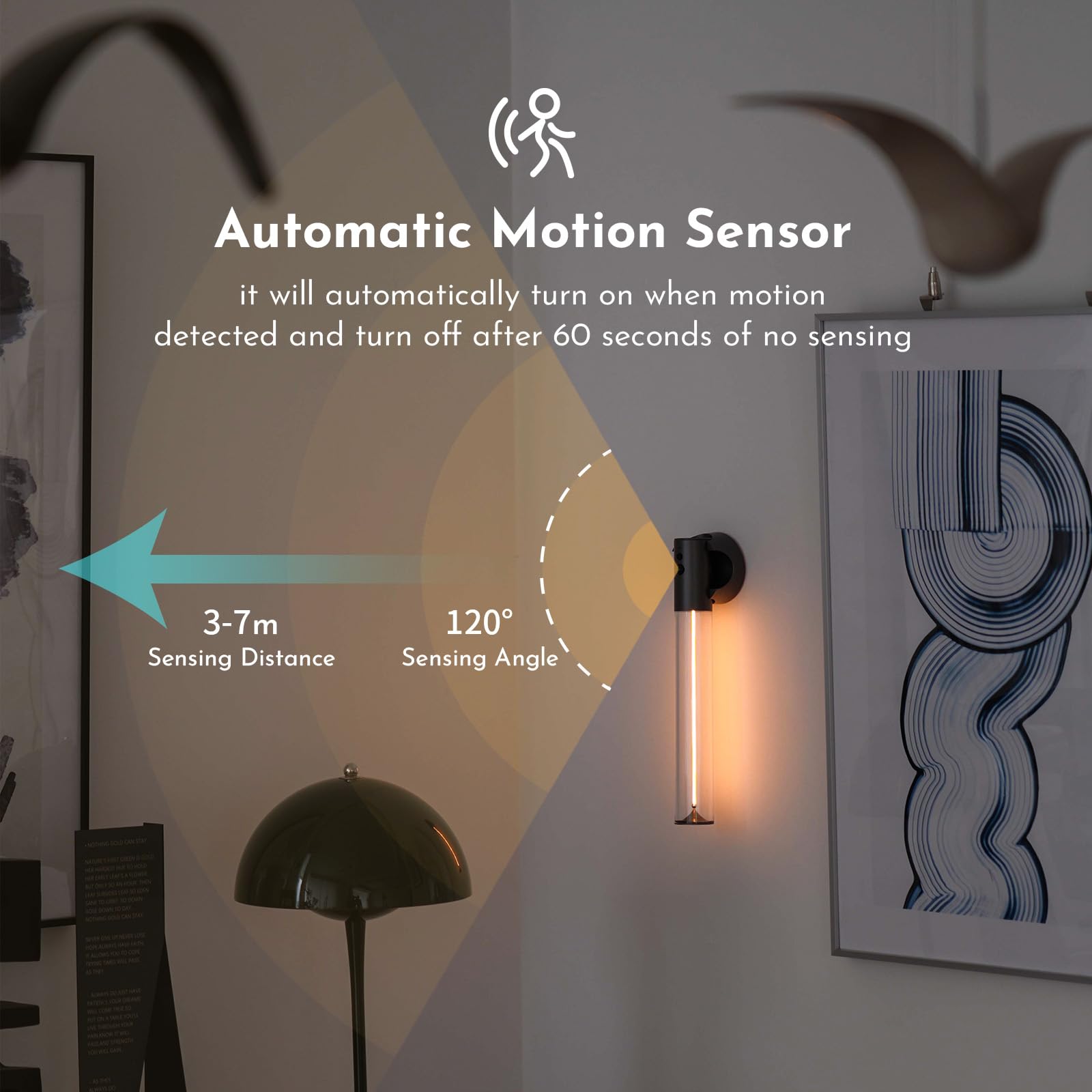 AUGE LIGHT 3-in 1 Battery Powered Wall Light Magnetic LED Wall Lamp Cordless Wall Lights Motion Sensor Wall Sconces for Indoor Staircase Corridor Beside Hallway Cabninet(White)