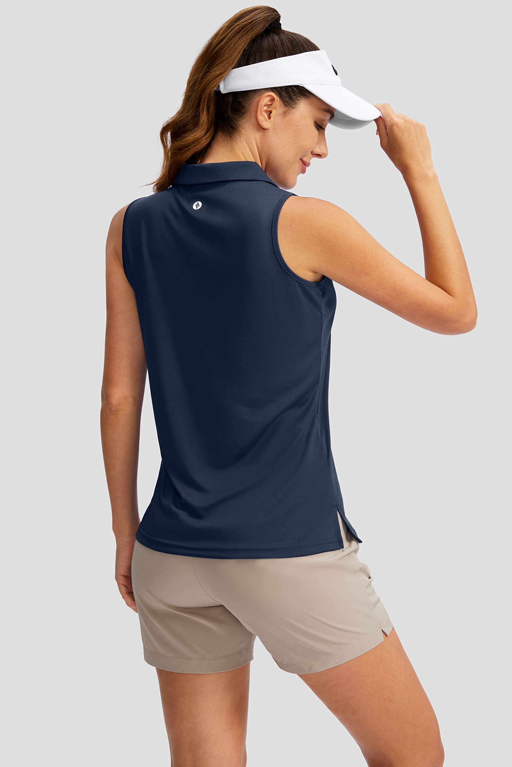 SANTINY Women's Sleeveless Golf Shirt V-Neck Quick Dry Tennis Tank Tops Collared Golf Polo Shirts for Women(Navy_M)