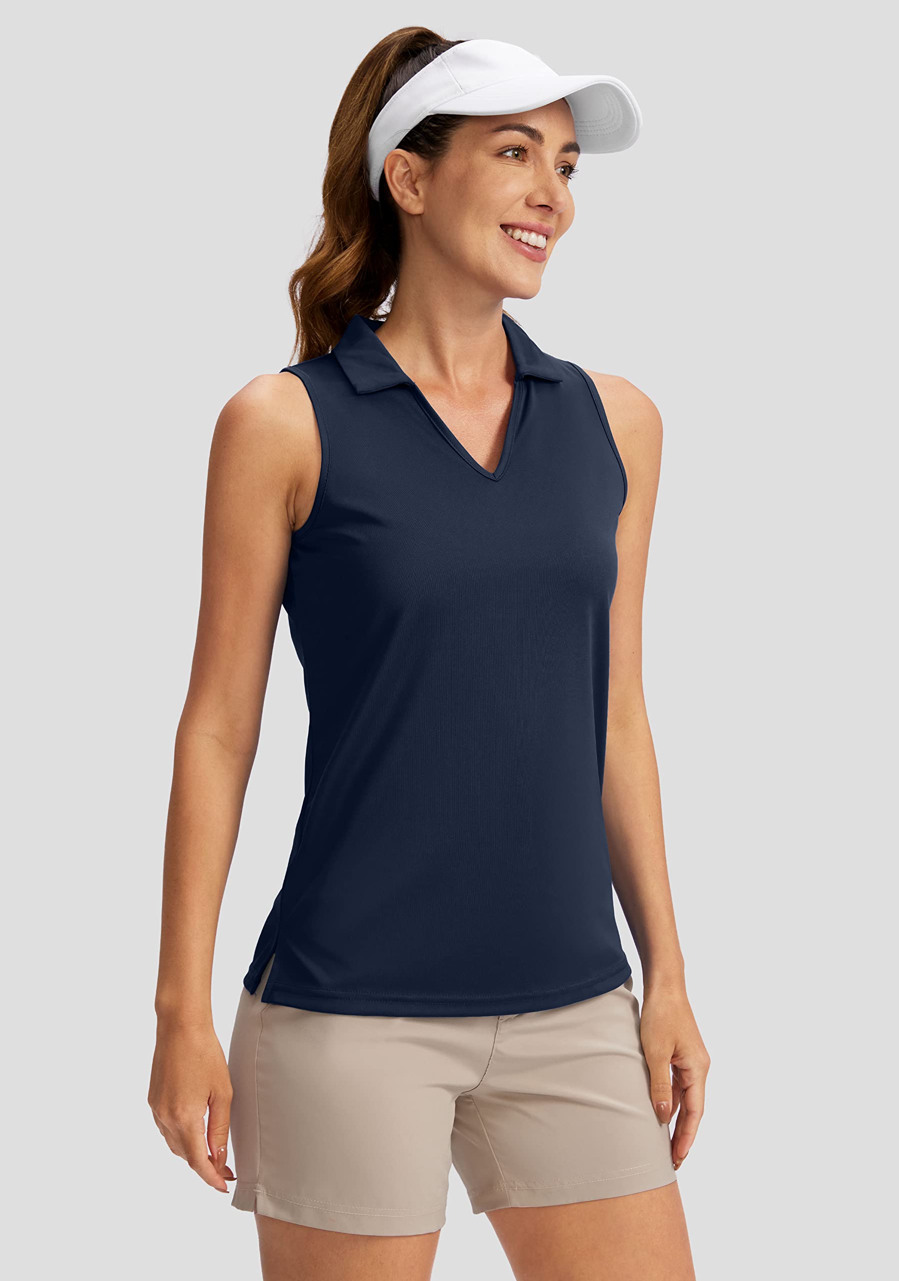 SANTINY Women's Sleeveless Golf Shirt V-Neck Quick Dry Tennis Tank Tops Collared Golf Polo Shirts for Women(Navy_M)