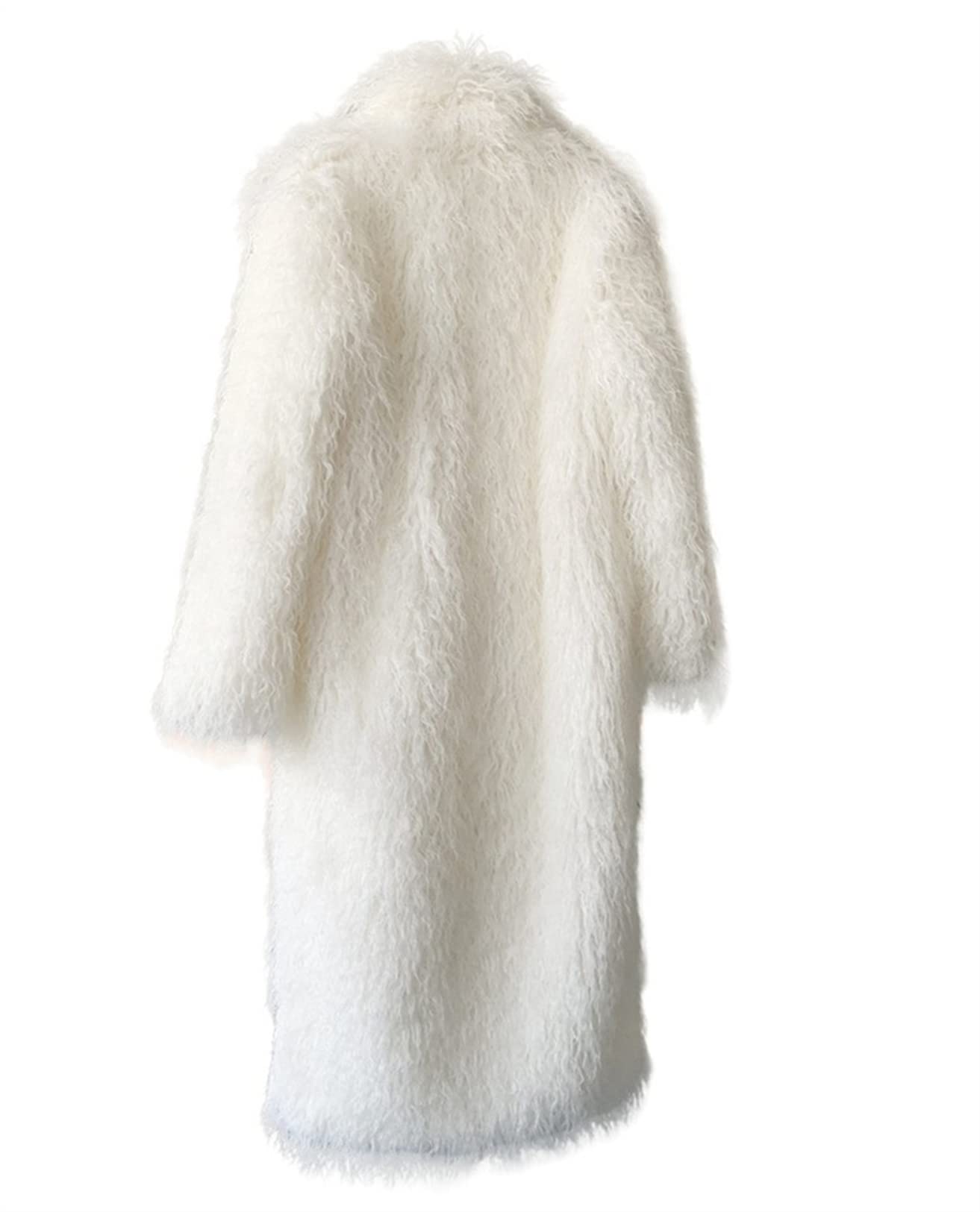 Vickstco Women's Fluffy Faux Fur Long Overcoat Winter Spring Warm Outwear Parka Coat White
