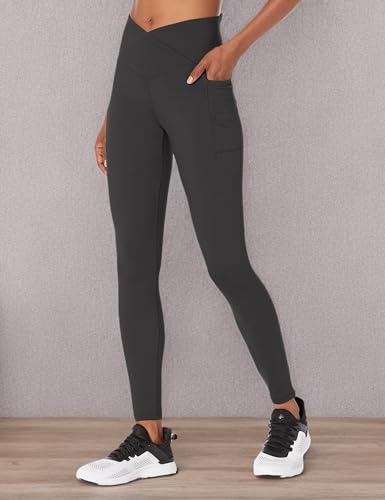 Danskin Women's Studio Cross Waist Full Length Leggings, Black Salt, Medium