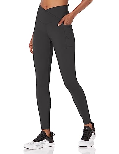 Danskin Women's Studio Cross Waist Full Length Leggings, Black Salt, Medium