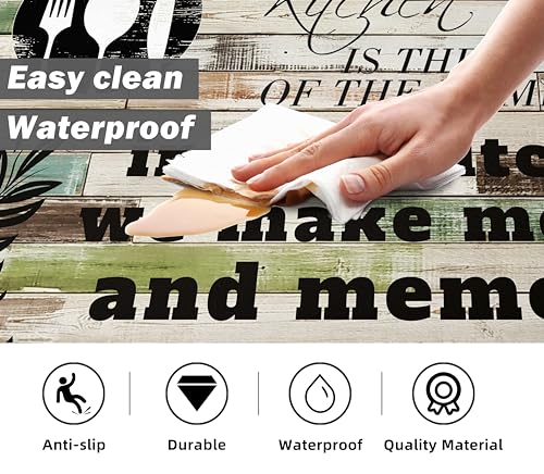 weesire Kitchen Mats for Floor Anti Fatigue Mats for Kitchen Floor Kitchen Rugs Farmhouse Style Memory Foam Kitchen Mat Cushioned PVC Leather Kitchen Rug Set, 17.3x28+17.3x47 inchs