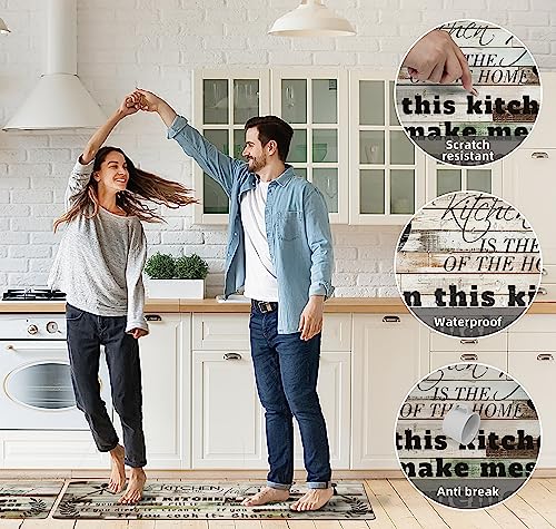 weesire Kitchen Mats for Floor Anti Fatigue Mats for Kitchen Floor Kitchen Rugs Farmhouse Style Memory Foam Kitchen Mat Cushioned PVC Leather Kitchen Rug Set, 17.3x28+17.3x47 inchs
