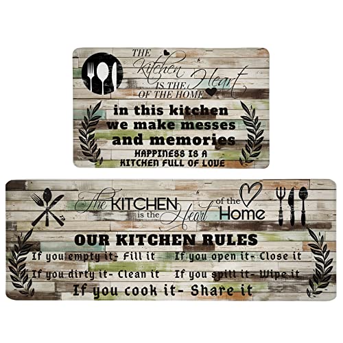 weesire Kitchen Mats for Floor Anti Fatigue Mats for Kitchen Floor Kitchen Rugs Farmhouse Style Memory Foam Kitchen Mat Cushioned PVC Leather Kitchen Rug Set, 17.3x28+17.3x47 inchs