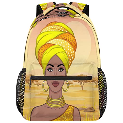 YPPAHHHH School Laptop Backpack African Woman Sun for Girls Kids Boys Ethnic Women Lightweight Bookbag Elementary College Travel Hiking Daypack Backpacks for Women Men