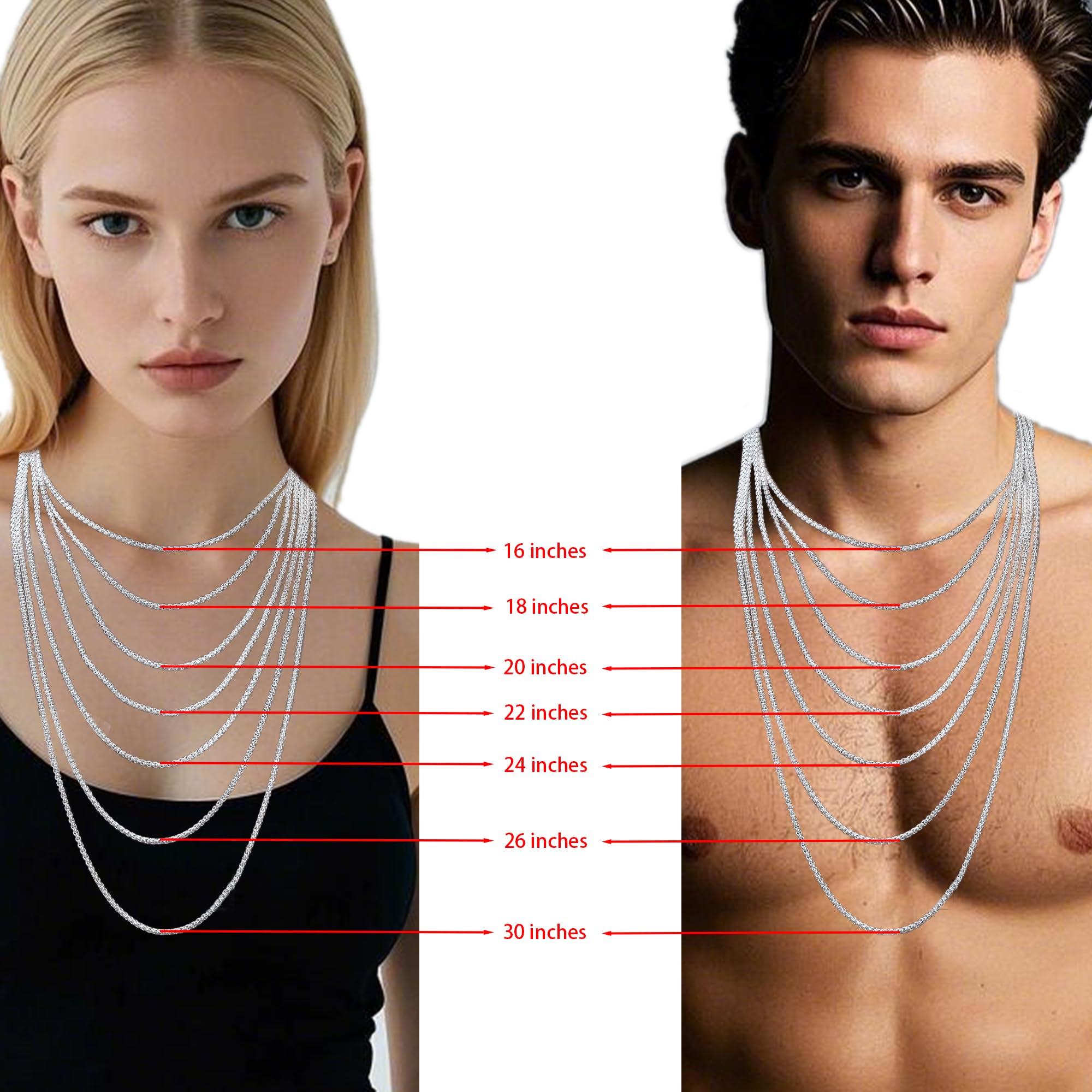 nometo 925 Sterling Silver Necklace, 2.5mm Box Chain, Unisex, 16-30 Inches, Lobster Claw Clasp, Italian Craftsmanship